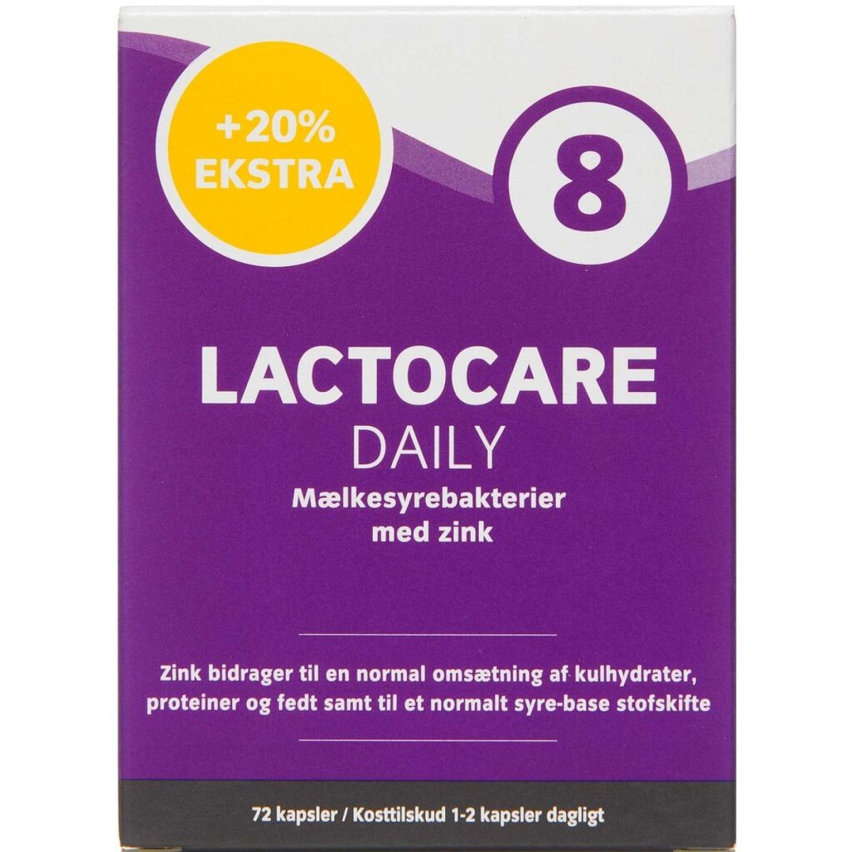 Lactocare Daily, +20%EKSTRA, 72 kapsler - Mælkesyre bakterier - Dansk ...
